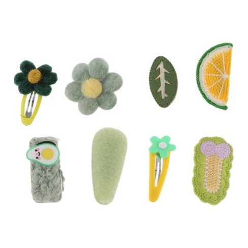 Unique Bargains Girl's Cute Flowers Hair Clips Yellow Green 8 Pcs : Target