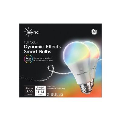Ge 2pk Cync Dynamic Effects Smart Led Full Color A19 Light Bulbs : Target