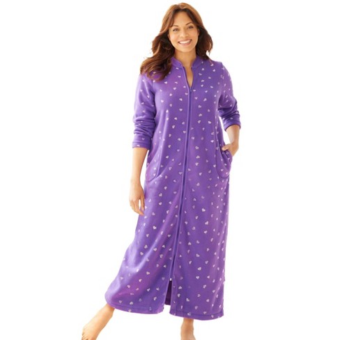 Dreams & Co. Women's Plus Size Plush Zip-front Robe - 14/16, Plum Burst ...