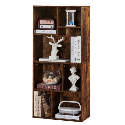 Vecelo Bookshelf 4 Tier Rustic Brown Bookcase : Target