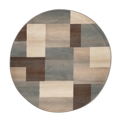 Modern Geometric Color Block Indoor Area Rug Or Runner, 5' Round, Grey ...