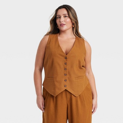 Women's Linen Tailored Suit Vest - A New Day™ Rust 1x : Target