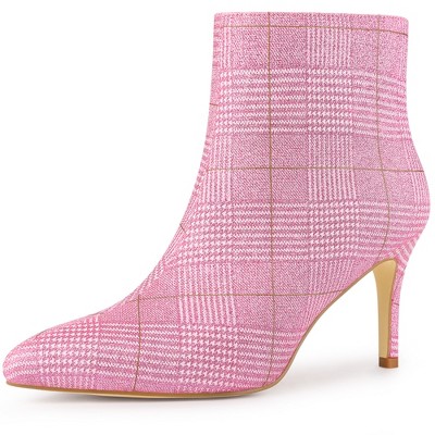 Allegra K Women's Plaid Pointed Toe Side Zip Stiletto Heel Ankle Boots ...