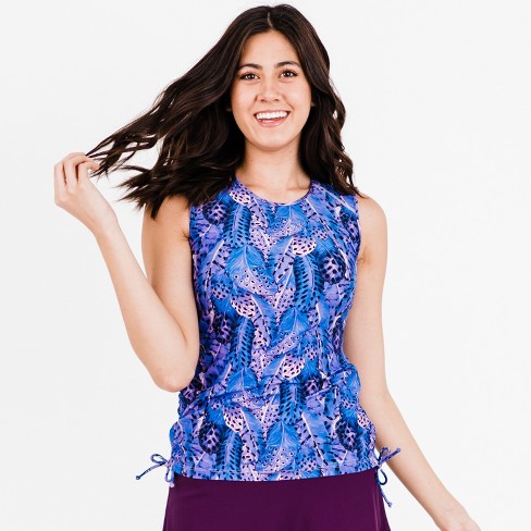 Calypsa Women's Closed Back Upf 50+ Tankini Maya Swim Top - Purple ...