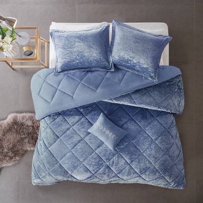 Intelligent Design 4pc Full queen Alyssa Velvet Quilted Diamond Ultra Soft Comforter Set Blue Luxury Glam Bedding Hypoallergenic Oeko tex Certified Target