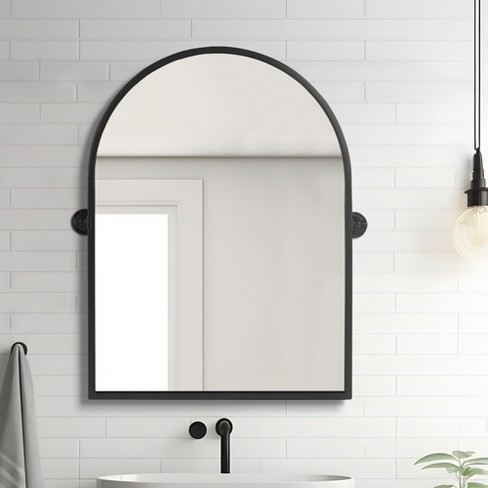 Dovelina Modern Arched Metal Frame Mirror Pivot Wall Mirror Bathroom ...