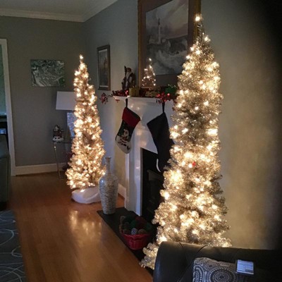 Costway 6ft Champagne Gold Tinsel Tree Slim Pencil Christmas Tree : Target