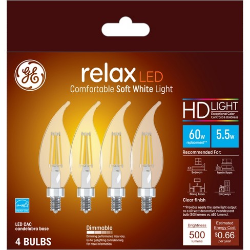 Ge 4pk 60w Relax Led Decorative Light Bulbs Soft White: Candelabra E12 ...