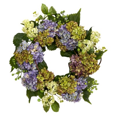 Nearly Natural 22-in Hydrangea Wreath : Target