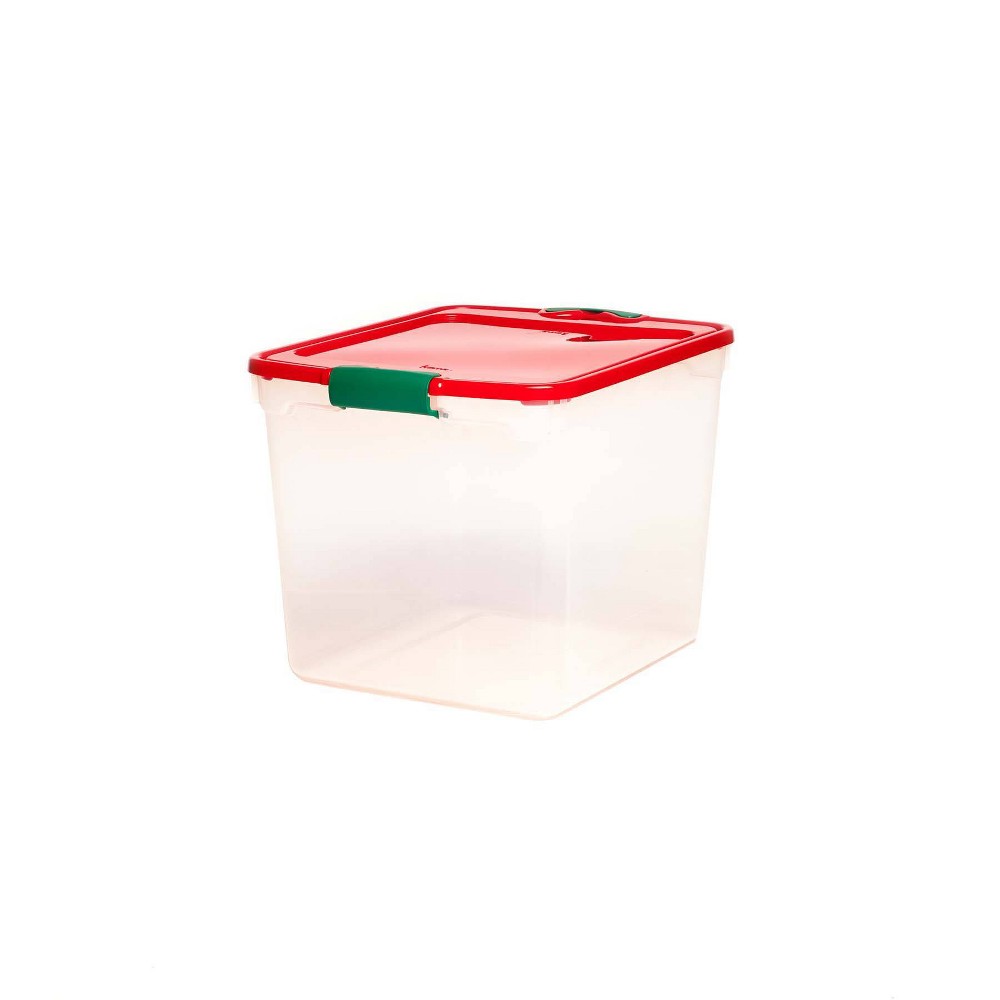 Homz 31 Quart Clear Latching Container, Red Lid and Green Latches, Set of 4