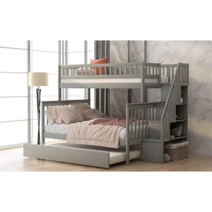 Xiyuyeu Twin Over Full Bunk Bed With Trundle,modern Noise Reduced Loft Bed With Staircase And ...