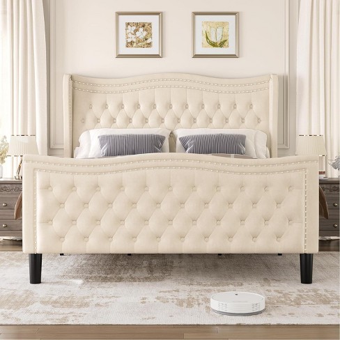 Sersper Velvet Bed Frame With Wingback Headboard& Footboard, Deep ...