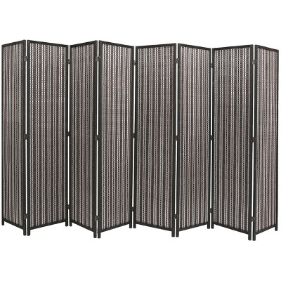 8 Panel Room Divider Black Color Wood And Bamboo Weave : Target