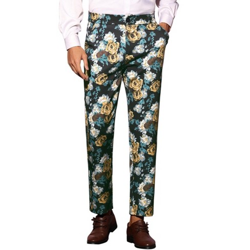 Inspire Chic Men's Floral Pattern Regular Fit Dress Pants Blue White 32 ...