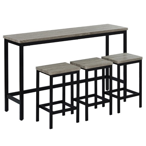 Counter Height Extra Long Dining Table Set With 3 Stools Gray ...