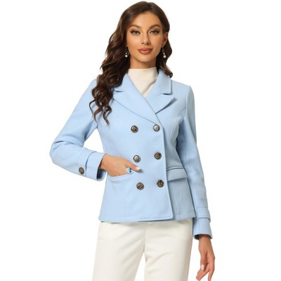 Inspire Chic Women's Notched Lapel Double-breasted Pea Coat Light Blue ...