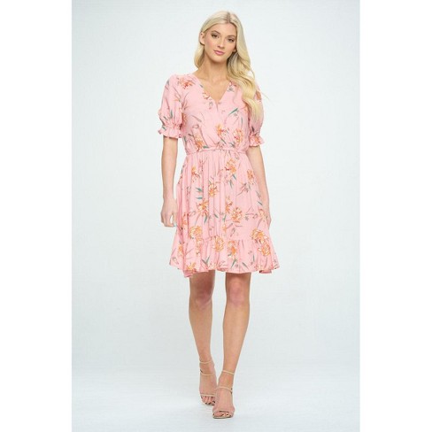 West K Women's Elara Ruffle Sleeve Floral Mini Dress - Large - Pink ...