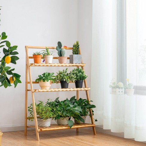 Costway 3 Tier Outdoor Bamboo Flower Pot Shelf Stand Folding Display ...