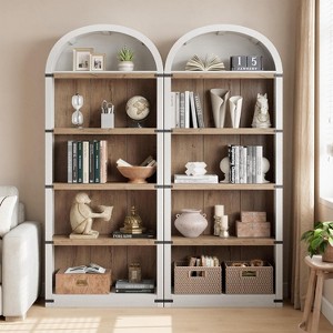 White and Natural 71" Tall 5-Tier Wooden Bookshelf, Open Display ...