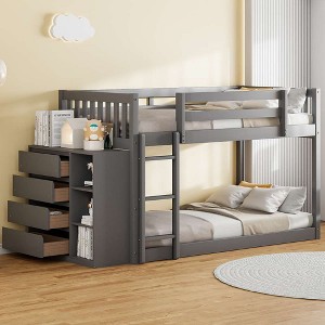 Xiyuyeu Twin Over Twin Bunk Bed With Built-in Design And Fence,loft Bed With 4 Drawers And 3 ...