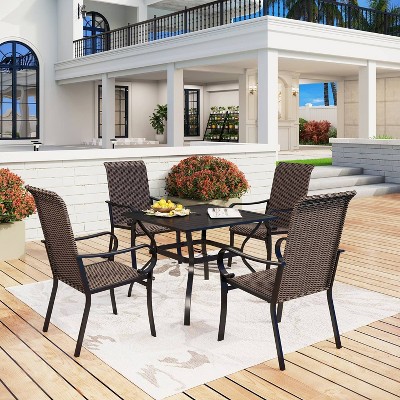 5pc Patio Dining Set With Rattan Arm Chairs & Square Steel Table ...