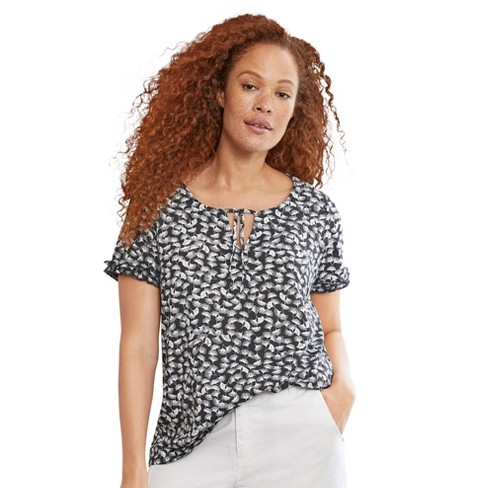 Ellos Women's Plus Size Keyhole Tee - 26/28, Black White Print : Target
