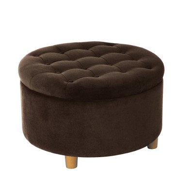 Wood Top Storage Ottoman Brown Faux Leather - Homepop: Modern Round ...