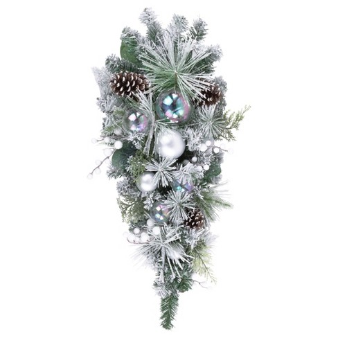 Northlight 30" Flocked Pine Artificial Christmas Teardrop Swag With ...