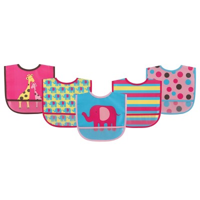 Luvable Friends Baby Girl Waterproof Peva Bibs 5pk, Pink Giraffe, One ...