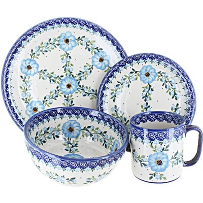 Blue Rose Polish Pottery Floral Butterfly 16 Piece Dinner Set : Target