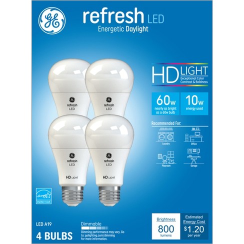 Ge 4pk 60w Refresh A19 Led Light Bulbs Daylight: 10w Dimmable, Energy ...