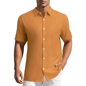 INSPIRE CHIC Men's Point Collar Short Sleeve Button Down Summer Linen ...