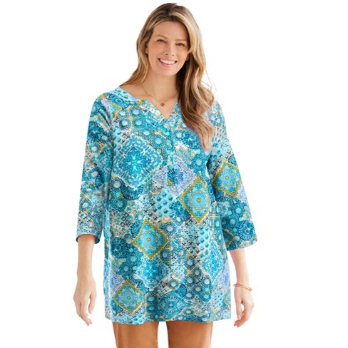 Woman Within Women's Plus Size Henley Three-quarter Sleeve Knit Tunic ...