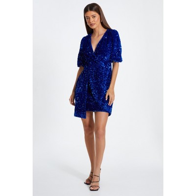 V Neck Wrap Mini Sequin Dress : V Neck Wrap Mini Sequin Dressroyal ...