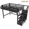 Twin XL Metal Loft Bed Frame with Storage Stairs, Shelves, Built-in ...