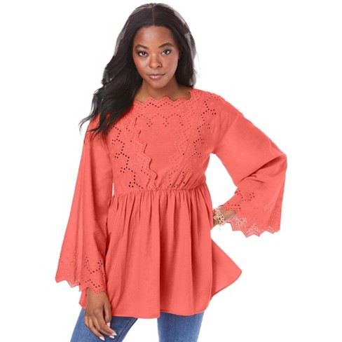 Roaman's Women's Plus Size Angel-sleeve Eyelet Tunic. : Target