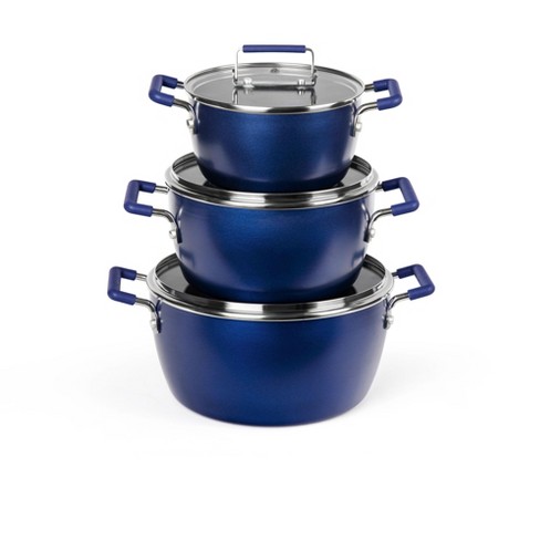 Granitestone 6 Piece Stackable Nonstick Blue Nesting Pots With Lids ...