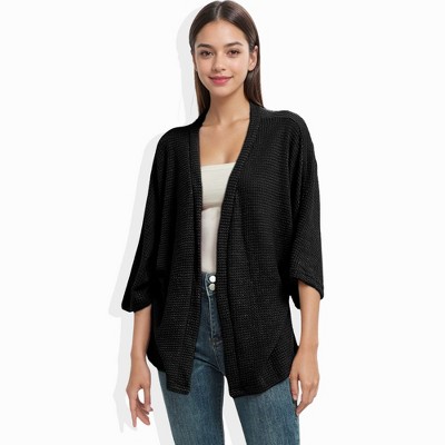 Anna-kaci Women's Waffle Knit Lightweight Duster 3/4 Batwing Sleeve ...