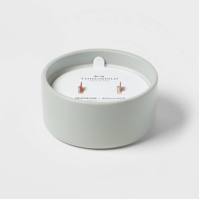 6oz Matte Textured Ceramic Wooden Wick Candle Green/vetiver And Oakmoss ...