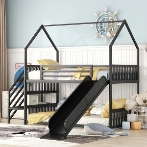 Xiyuyeu Twin Over Twin Bunk Bed With Guardrail And Convertible Slide,noise Reduced House Loft ...