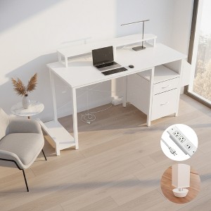 47.3" Computer Desk with Power Outlet & USB Ports, Home Office Desk ...