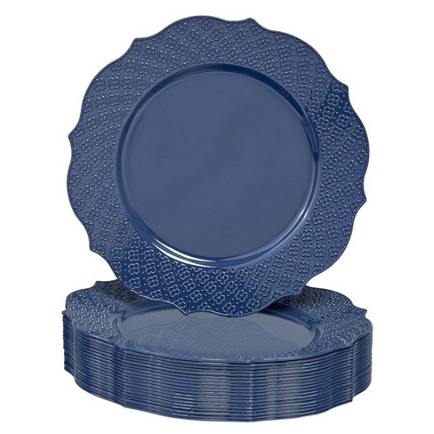 Silver Spoons Floral Embossed Plastic Plates For Party, Heavy Duty ...