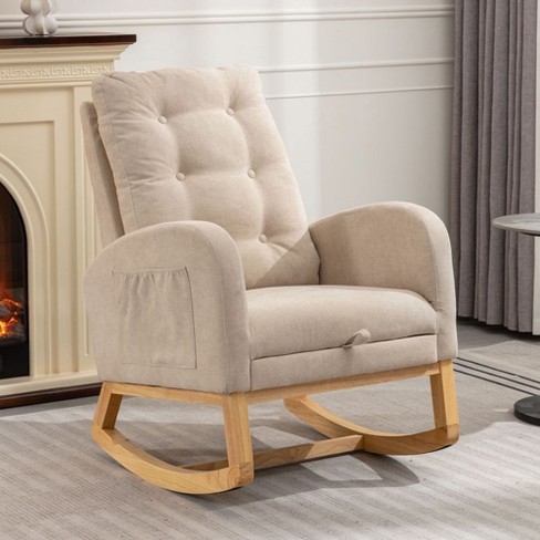 Accent Rocking Chair With Footrest, Modern High Back Lounge Chair Wood ...