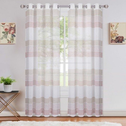 Farmhouse Striped Voile Semi Sheer Curtains, 52" X 63" Pink : Target