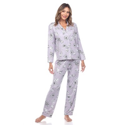 Women's Long Sleeve Heart Print Pajama Set Gray Small - White Mark : Target
