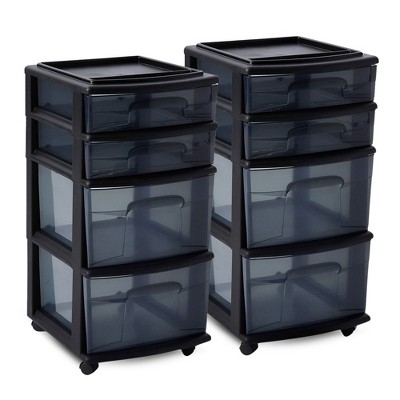 Homz Tall Solid Plastic Versatile 4 Drawer Medium Home Storage Cart ...