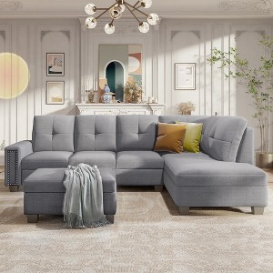 108 Reversible L shape Sectional Sofa Couch With Storage Ottoman Gray modernluxe Target