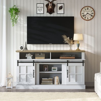 Tv Stand, Entertainment Center With Leather Handles, Solid Wood Round ...
