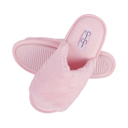 Jessica Simpson Womens Fuzzy Open Toe Slide Slipper - Pink/Medium : Target
