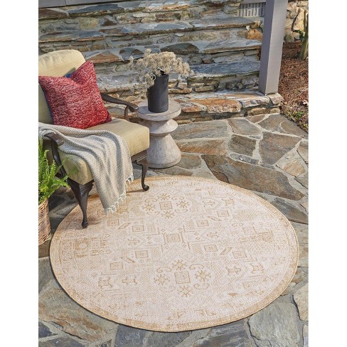 Unique Loom 7' 10 X 7' 10 Round Indoor/outdoor Aztec Natural Area Rug ...